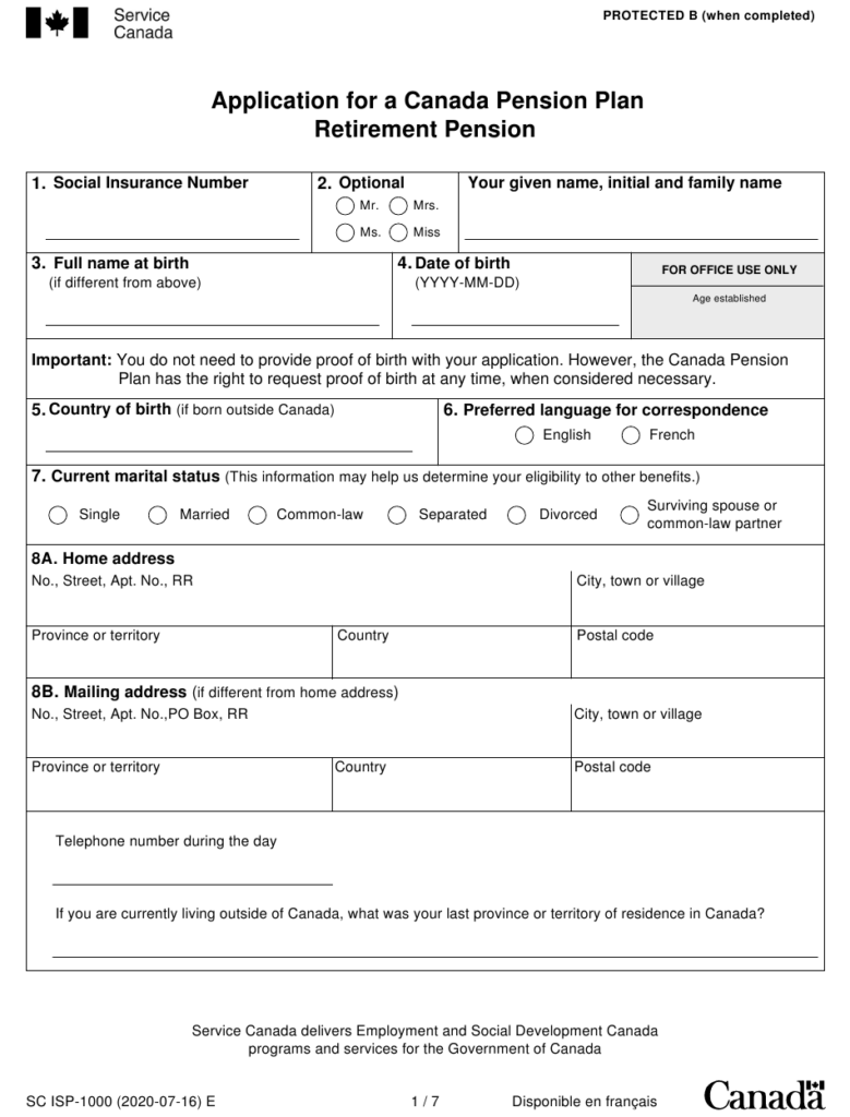 Printable Canada Pension Plan Application - Printable Application Printable Canada Pension Plan Application - Printable Application